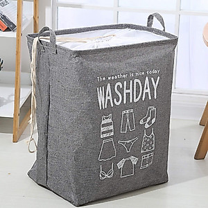 75L Collapsible Storage Laundry Freestanding Large Laundry Basket with Drawstring Handles Water-proof Linen Storage Basket for Toys Clothes（Grey）