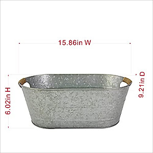 2 Pack Farmhouse Metal Galvanized Beverage Tub, Beer, Wine, Ice Holder - Ice Buckets for Parties,1.45 Gallons Rustic Vintage Storage Oval Bucket Bin - Galvanized/Cutout Handle with PE Rattan