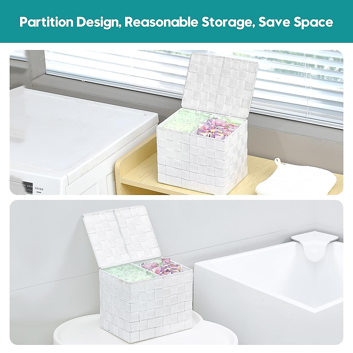 Wanapure Washable Tampon Holder for Bathroom,Tampon Holder for Bathroom Storage with Lid,Feminine Product Organizer with Divider, Tampon Storage for Women,Tampon Organizer for Bathroom,White