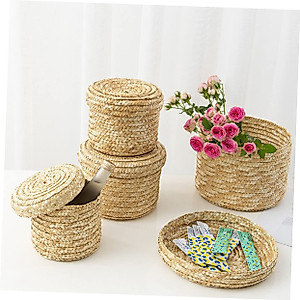 NOLITOY 1pc Straw Storage Basket Wicker Cub Baskets Wicker Serving Basket Hyacinth Basket Bin Woven Wheat- Straw Bin Egg Decorating Woven Tray Handwoven Round Basket Child Straw Box