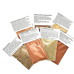 Spice Exchange 7 Spicy Dip Mix Variety Pack - Jalapeno Spinach Dip – Flamin' Hot Habanero-Bacon Dip - Sriracha & Roasted Garlic Dip - Green Chili Dip - Habanero Dip - Cheddar Jalapeno Dip - 8 Seconds