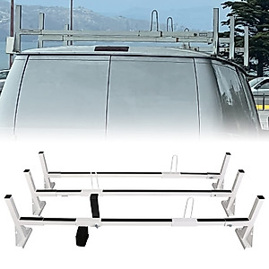 ECOTRIC Universal 750LBS Capacity 3 Bars Ladder Roof Racks 68"-75" Compatible with Ford E150 250 350 Chevy Chevrolet Express 1500 2500 3500 GMC Savana with Rain Gutters Kayak Canoe Lumber Pipe Cargo