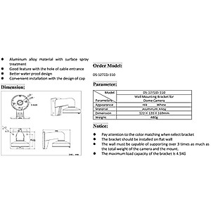 KENUCO WMS WML PC110 DS-1272ZJ-110 Wall Mount Bracket for hik-Compatible Dome Camera Compatible with DS-2CD2143G0-I(S), DS-2CD2163G0-I(S), DS-2CD2183G0-I(S)