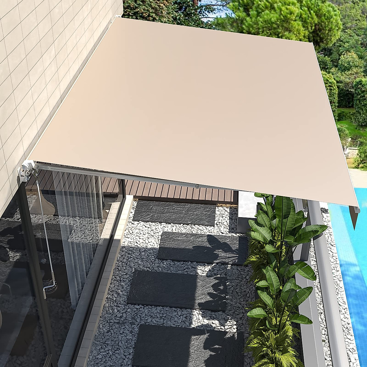 AECOJOY 13'×8' Manual Retractable Awning Sun Shade Patio Awning Cover Outdoor Patio Canopy Sunsetter Deck Awnings with Manual Crank Handle, Beige