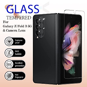 Galaxy Z Fold 3 5G Screen Protector + Camera Lens Protectors By YEYEBF, [2+2 Pack] Full Coverage Tempered Glass Screen Protector for Galaxy Z Fold 3 [Case-Friendly][Anti-Shatter][3D Glass]