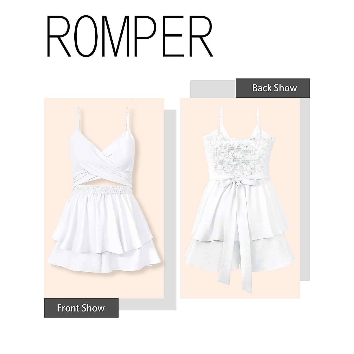 AGERWAY Rompers For Women Summer Romper Dresses For Women Ruffle Romper White Romper Short Romper L