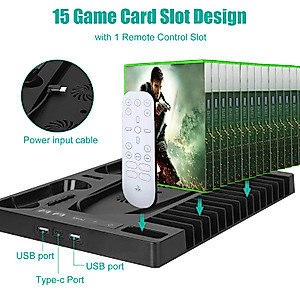 Linkstyle PS5 Vertical Stand with Cooling fan Dual PS5 Controller Charging Station Dock Led Indicator, 15 Game Storage, and Headset Holder for PS5 Console PS5 Digital Edition Console accessories