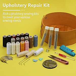 Tikjiua 152 Pcs Upholstery Repair Sewing Kit, 123 Pcs Sewing Stitching Needles and 20 Pcs Sewing Thread, Leather Sewing Needles Supplies Stitching Kit for Furniture, Shoes, Canvas, Sofa Repair