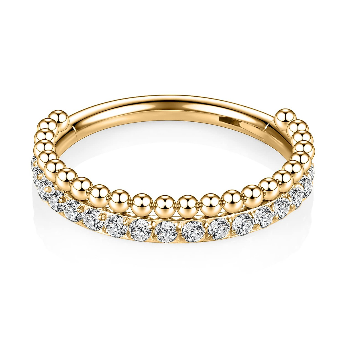 Conch Hoop Conch Piercing Jewelry 16g Septum Jewelry Daith Earrings Surgical Steel Hoop Earrings Gold Bead and CZ Nose Hoops 16 Gauge Septum Clicker 10mm Helix Earring Rook Earrings