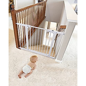 Newnice 29.7"-46" Safety Baby Gate for Stairs, Auto Close Pressure Mounted Easy Walk Thru Dog Pet Gate for The House, Doorways, Extra Wide Child Gates for Kids Toddler, White