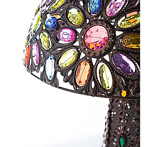 Wind & Weather Metal Solar Lighted Mushroom 13.25-Inch Diameter by 20.5-Inch High Home and Garden Decor Solar Mushroom with Acrylic Beads Glows at Night with Solar Panel