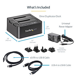 StarTech.com Standalone Hard Drive Duplicator, External Dual Bay USB 3.0 (5 Gbps) / eSATA to 2.5/3.5" SATA III HDD/SSD Cloner/Copier, Hard Disk Docking Station, Cloning/Recovery (SDOCK2U33RE),Black