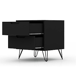 Manhattan Comfort Rockefeller Mid-Century Modern 2 Drawer Bedroom Nightstand, 20.08", Black