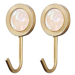 Solid Brass Decorative Wall Coat Hooks,Wall Towel Hooks Coat Hook Bathroom Gold Robe Hook, Marble Self Adhesive Hooks w/ 3M Tape for Hallway,Bedroom,Bathroom, Pack of 2
