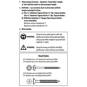 Tapcon 1/4" x 2-1/4" Star Torx Head Concrete Anchor Screws 3187407V2 | 100 Pack | Drill Bit Included