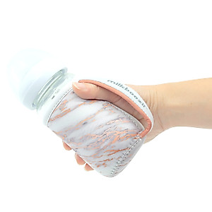 Milkboozii 9oz Baby Glass Bottle Sleeve Reusable with Handle Neoprene Holder Moisture, Non-Slip Grip Insulator Covers for Natural Philips Avent Bottle (T – Tall Wide, White Marble)