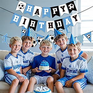 Soccer Birthday Party Decorations for Boys Men, Blue Soccer Happy Birthday Banner Sport Football Birthday Backdrop Background Photo Props for Soccer Ball Theme Birthday Party Favors Decor Supplies