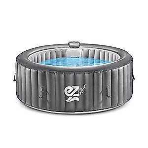 SereneLife Outdoor Portable Hot Tub - 82'' x 25'' 6-Person Round Inflatable Heated Pool Spa with 130 Bubble Jets, Filter Pump, Cover, LED Lights, and Remote Control
