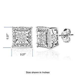 NATALIA DRAKE 1/4 Cttw Stud Diamond Earrings for Women Set in Rhodium Plated 925 Sterling Silver Square Halo Color IJ/Clarity I2-I3