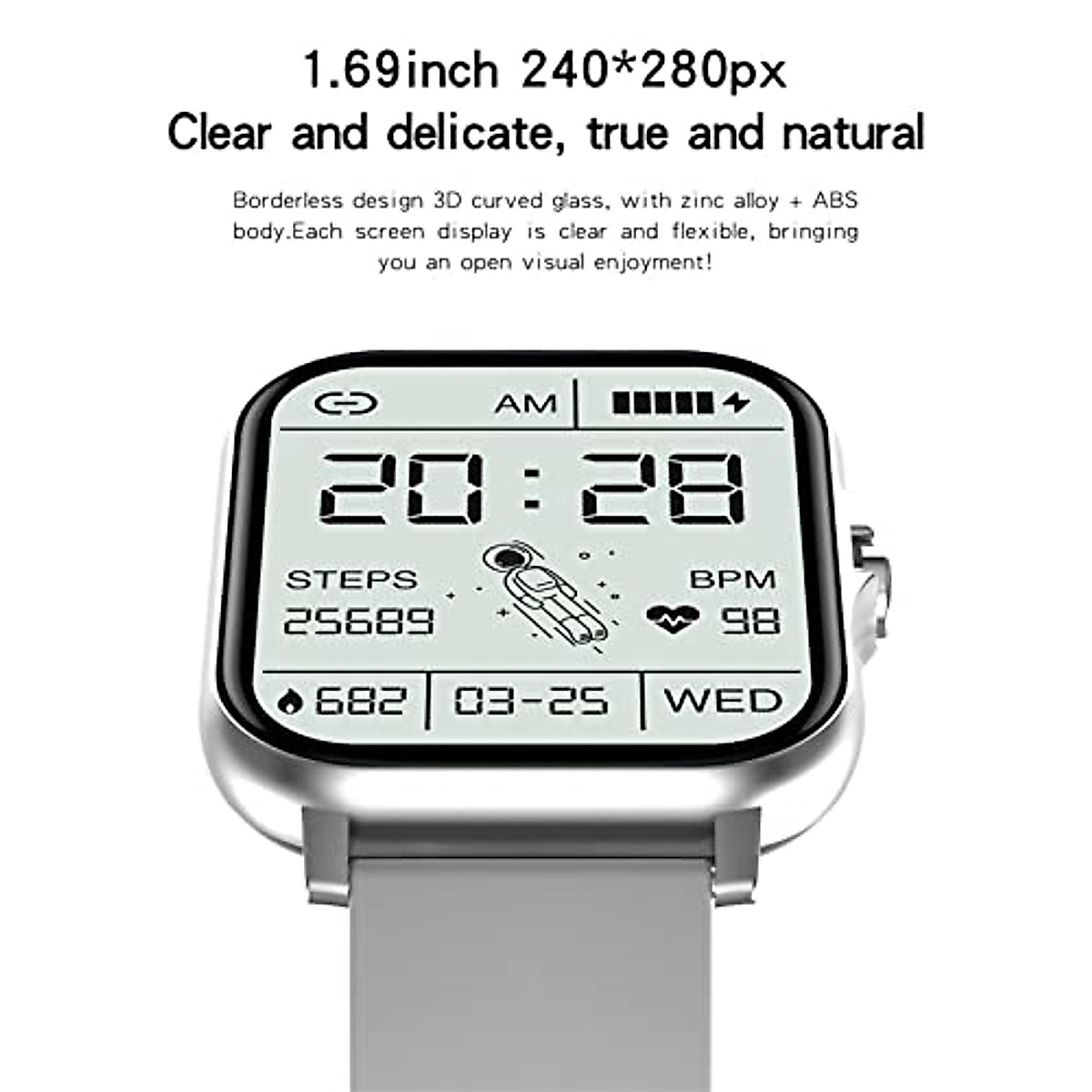 Yanvan Smart Watch for Men Women, Full Touch Screen Waterproof Activity Tracker Watch, Outdoor Sport Watches, Blood Oxygen Heart Rate Sleep Monitor (Silver)