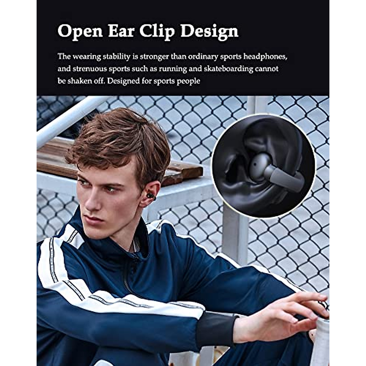 Wireless Ear Clip Bone Conduction Headphones Bluetooth Wireless Clip On Open Ear Earbuds with Earhook Earclip Bone Conduction Earbuds Head Set Waterproof Bone Conducting Ear Buds Induction Headphones