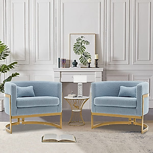 Apeaka Modern Teddy Accent Chair Boucle Arm Chair Living Room Chairs Upholstered Sofa Chair for Bedroom Office Club Barrel Chairs Light Blue