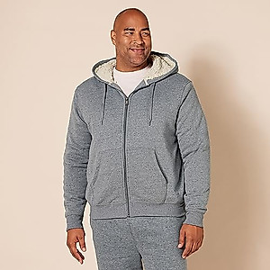 Amazon Essentials Hoodie For Men, Sherpa-Lined Full-Zip Fleece Sweatshirt, X-Large, Light Grey Heather