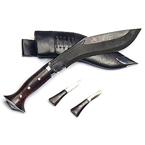 ESK GROUP Panawal Kukri Knife – 10 Inch Blade, 5 Inch Rosewood Handle with buffalo Leather Sheath and two small knives (Karda and Chakmak) - Handmade in Nepal