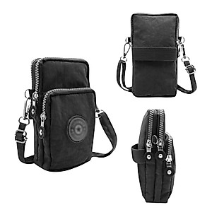 Amamcy Nylon Crossbody Cellphone Pouch Waterproof 3 Layers Unisex Phone Bag Shoulder Bag Coin Purse for Women Men