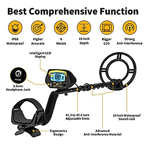SAKOBS Metal Detector for Adults Waterproof - Professional Higher Accuracy Gold Detector with LCD Display, DISC & Notch & All Metal Mode, Advanced DSP Chip 10" Coil Metal Detectors
