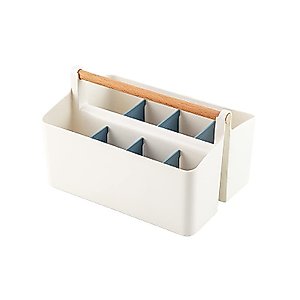 Vidifor Large Portable Basket with Handle, Plastic Craft Storage Organizer Caddy Tote with Adjustable Divided for Makeup Art Supplies, Sewing, Colored Pencils-Blue