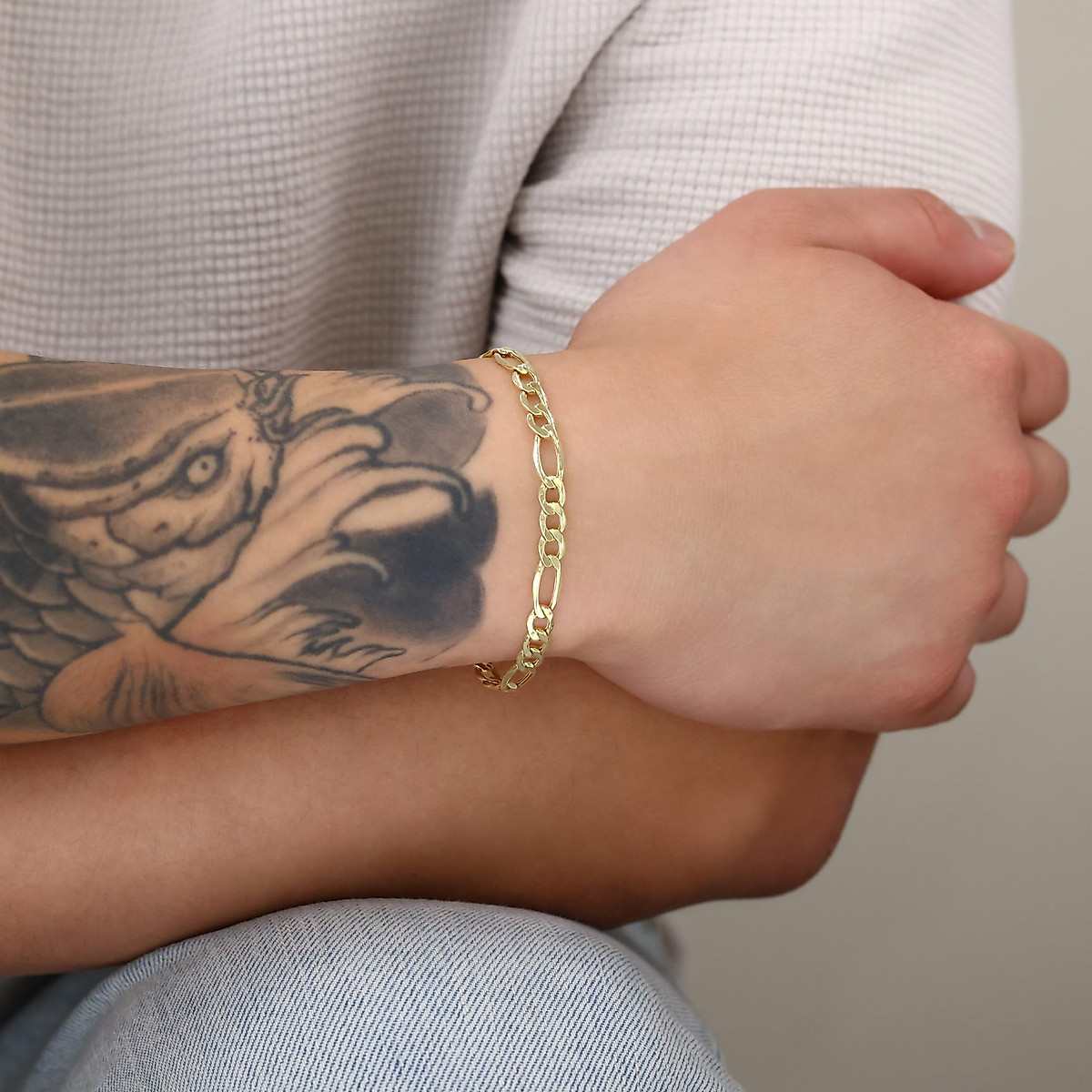 Nuragold 10k Yellow Gold 5.5mm Figaro Chain Link Bracelet, Mens Womens Jewelry 7" 7.5" 8" 8.5" 9"