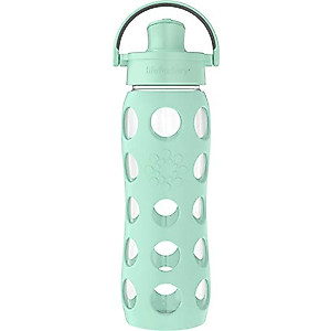 Lifefactory 22-Ounce Glass Water Bottle with Active Flip Cap and Protective Silicone Sleeve, Mint