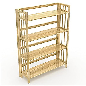 STONY EDGE 4-Tier Folding Bookshelf | Natural Wood Finish | 45x32x11.5 Inches | Book Shelf for Books and Trinkets | No Assembly Required | Foldable & Small Bookshelf for Home and Office