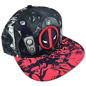 Deadpool Allover Print Snapback Hat Cap New Marvel Comics Grey
