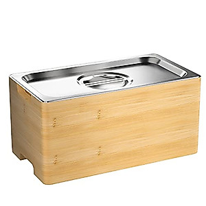 Merysen Kitchen Compost Bin- 1.6 Gal Smell Proof, Rust Proof Stainless Steel Insert, Countertop Composter Bin with Lid and Bamboo Box - Indoor Compost Bin Kitchen
