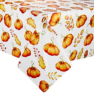 Gift Boutique 6 Disposable Thanksgiving Pumpkin Tablecloths 54" X 108" Rectangle Fall Harvest Autumn Leaves Plastic Table Cover Party Supplies Decor
