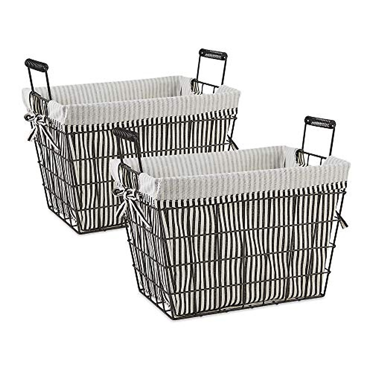 DII Metal Farmhouse Lined Basket, Contemporary Storage Container, Ticking Stripe, Assorted