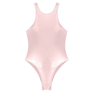 Linjinx Shiny Glossy Sleeveless Gymnastics Leotards for Women Adults Girls Ballet Dancwear Bodysuit Pink X-Large