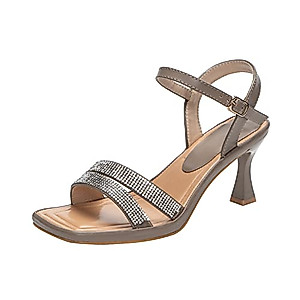 CsgrFagr Sexy Word with Rhinestone High Heeled Fashion Shoes and Casual Sandals Ash Sandals Women (Khaki, 8.50)