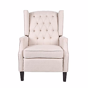 Christopher Knight Home Diana Wingback Recliner, Light Beige Tweed + Dark Brown