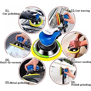 BPJOWVIL 6 inch Air Random Orbital Sander, Pneumatic Palm Sander for Wood, Composites, Metal, Dual-action Sander,Vacuum Ready,Low Vibration,12,000 RPM