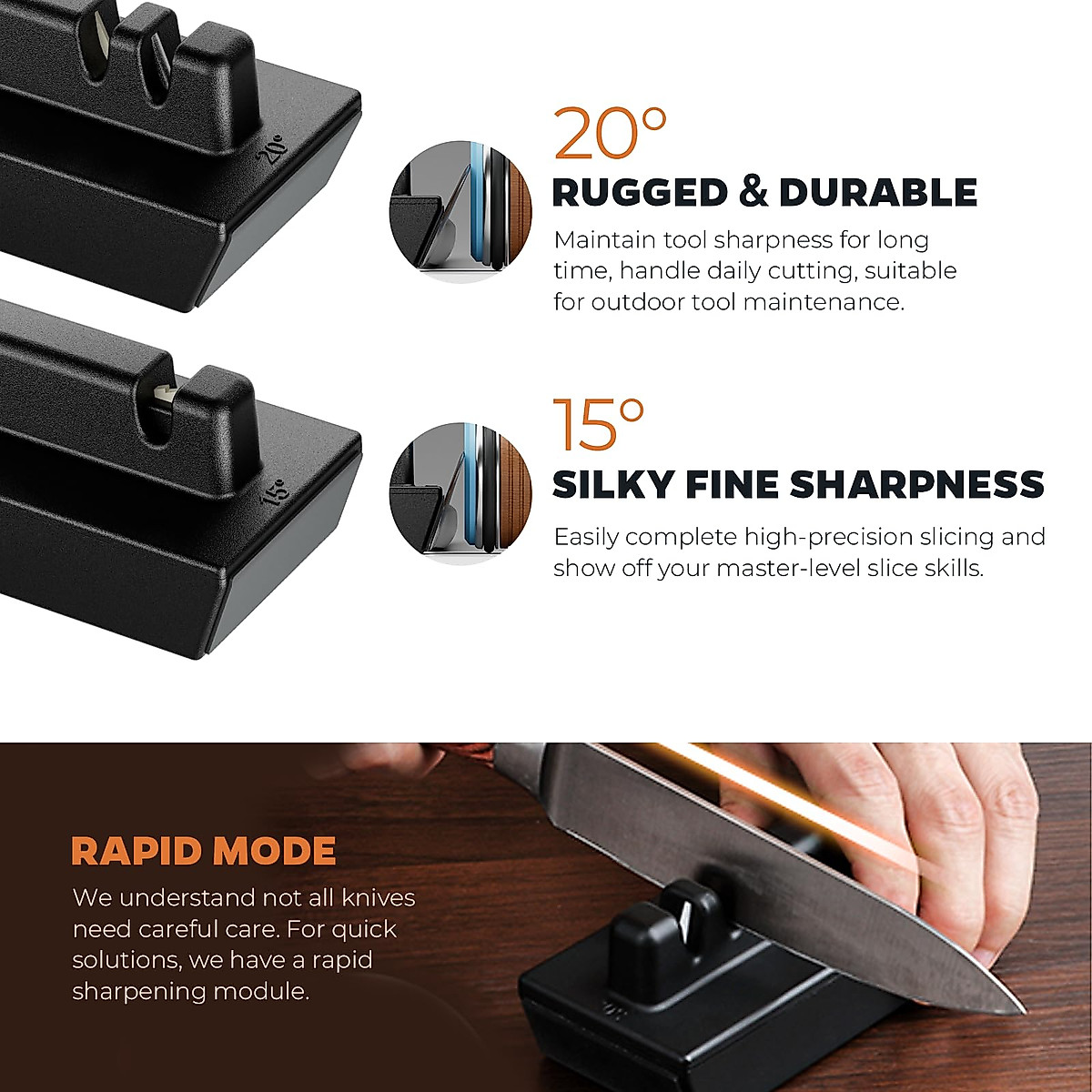 Rolling Knife Sharpener - Knife Sharpening Kit with Diamond and Corundum Discs for Steel of Any Hardness, 15 and 20 Degrees Magnetic Angle Base for Kitchen Knives, Chef Knife Set, Scissors