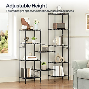 HOOBRO 5-Tier Storage Rack, Wire Shelving Unit with Adjustable Shelves, Standing Metal Shelf with Removable Drawer and 5 Hooks for Bathroom, Living Room, Bedroom, Kitchen, Black BK25CJ01