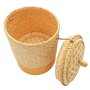 Bamboo Sticky Rice Serving Basket 6.5 x 5.5 Inch, Kratip, Intricately Woven Container, Cylinder-Shaped with a Lid, Thailand Handmade, Original Natural Bamboo Color (Original Natural Bamboo Color)