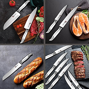 SYOKAMI Kitchen Knife Set, 14 Pieces Japanese Style Knife Block Set with Magnetic Holder, High Carbon Stainless Steel Ultra Sharp Knives for kitchen with Ergonomic Handle and Sharpener, Black Dot