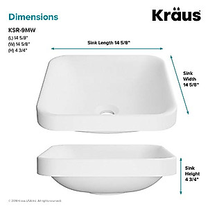 Kraus KSR-9MW Natura Bathroom Sink, Matte White, Square, Semi-Recessed