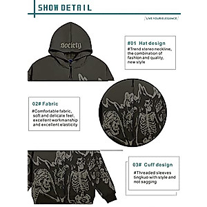NUFR Unisex Skull Skeleton Zip Up Hoodie Vintage Jacket Goth Harajuk Grunge Sweatshirt For Men and Women Black2