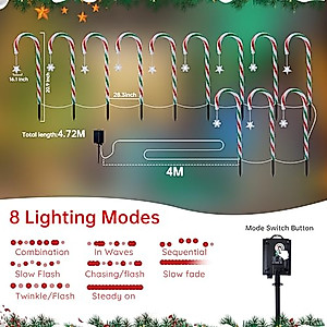 Candy Cane Lights Outdoor Pathway Christmas Decorations, 12 Pack Green Red White Solar Pathway Lights with 8 Modes Waterproof Timer for Christmas Outsides Walkway Porch Lawn Garden Yard Decoration