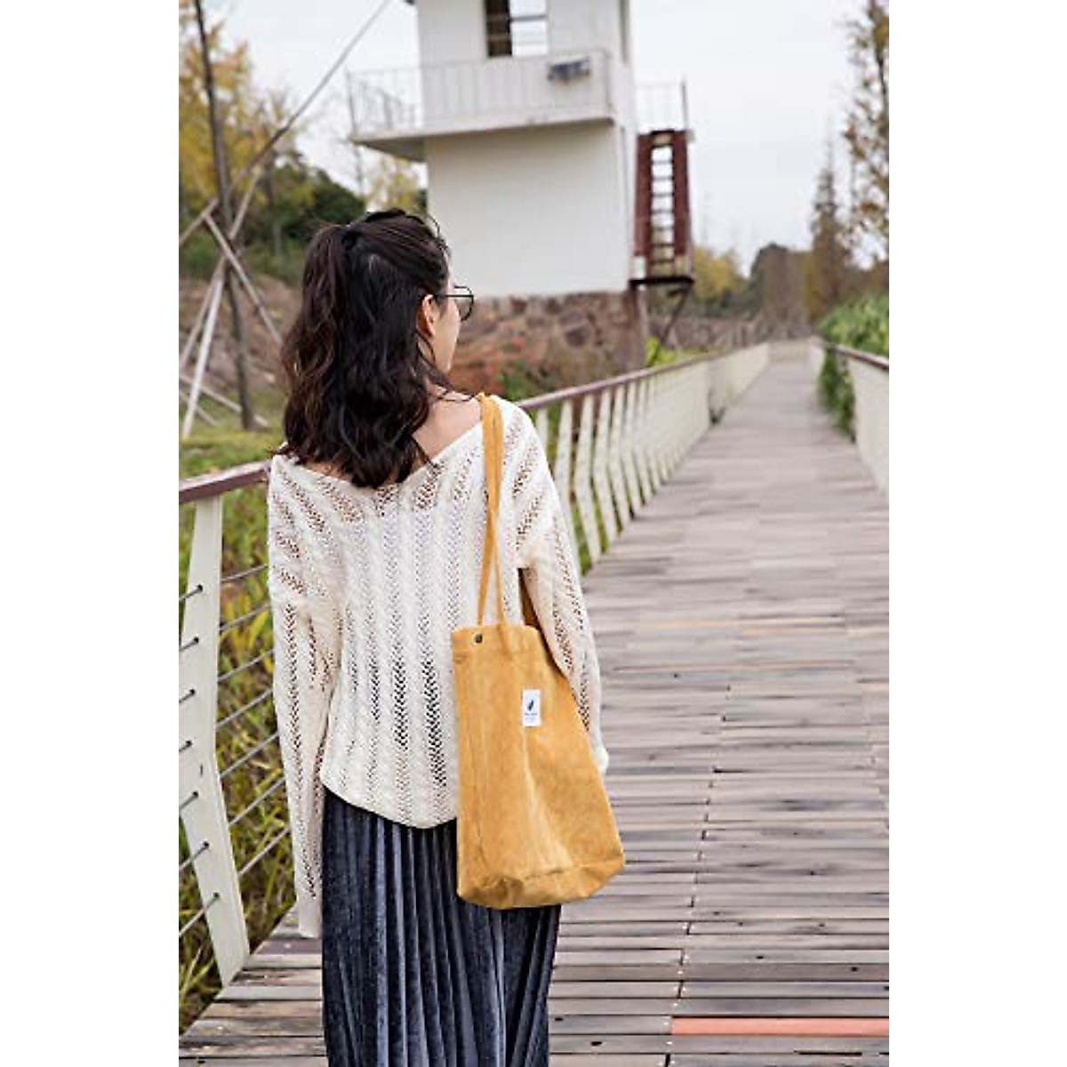 Belsmi 13 Inches Corduroy Small Totes Bag (Yellow)